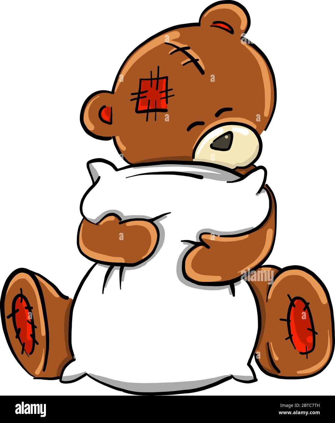 Bear huging pillow , illustration, vector on white background Stock ...