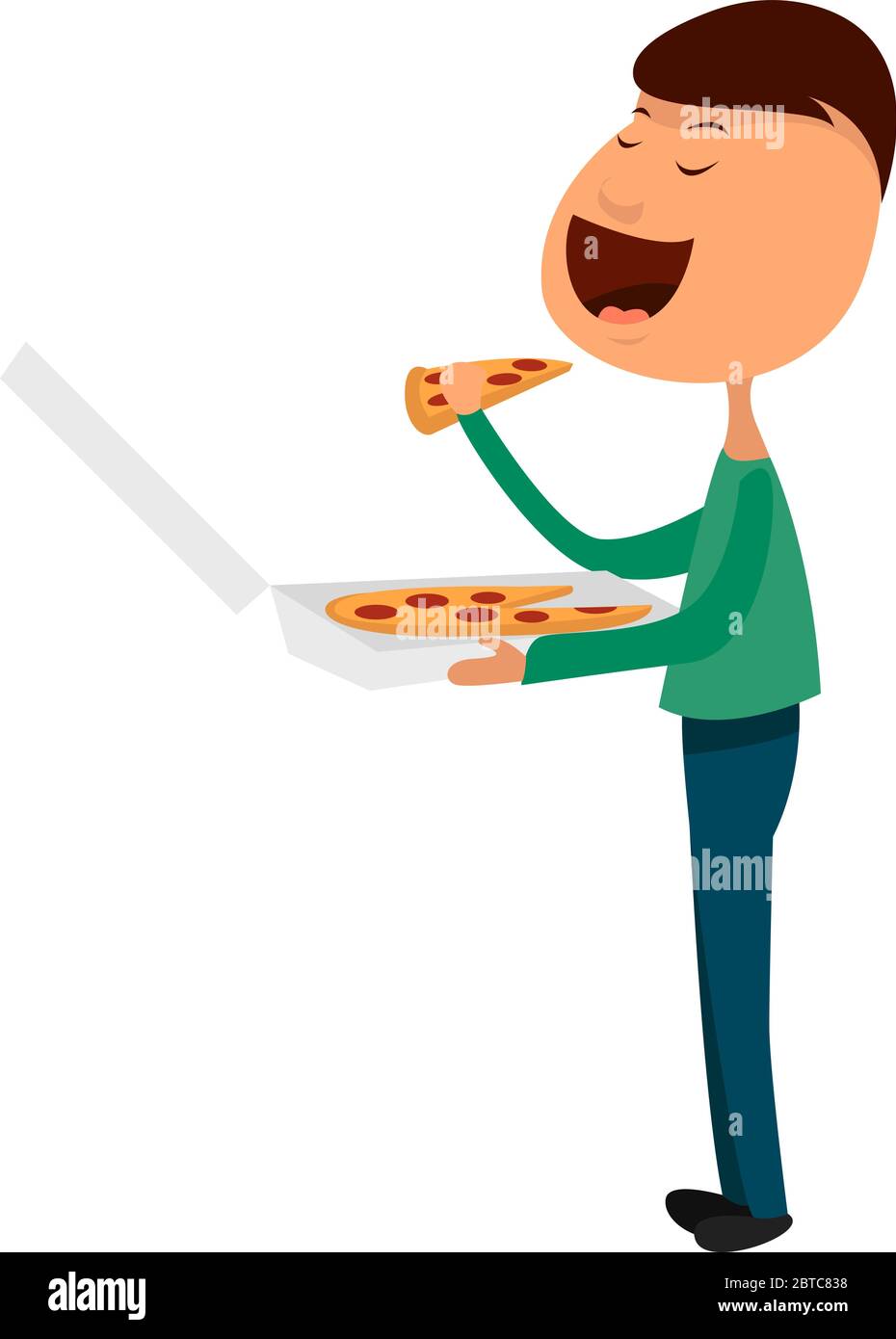 Man eating pizza , illustration, vector on white background Stock ...