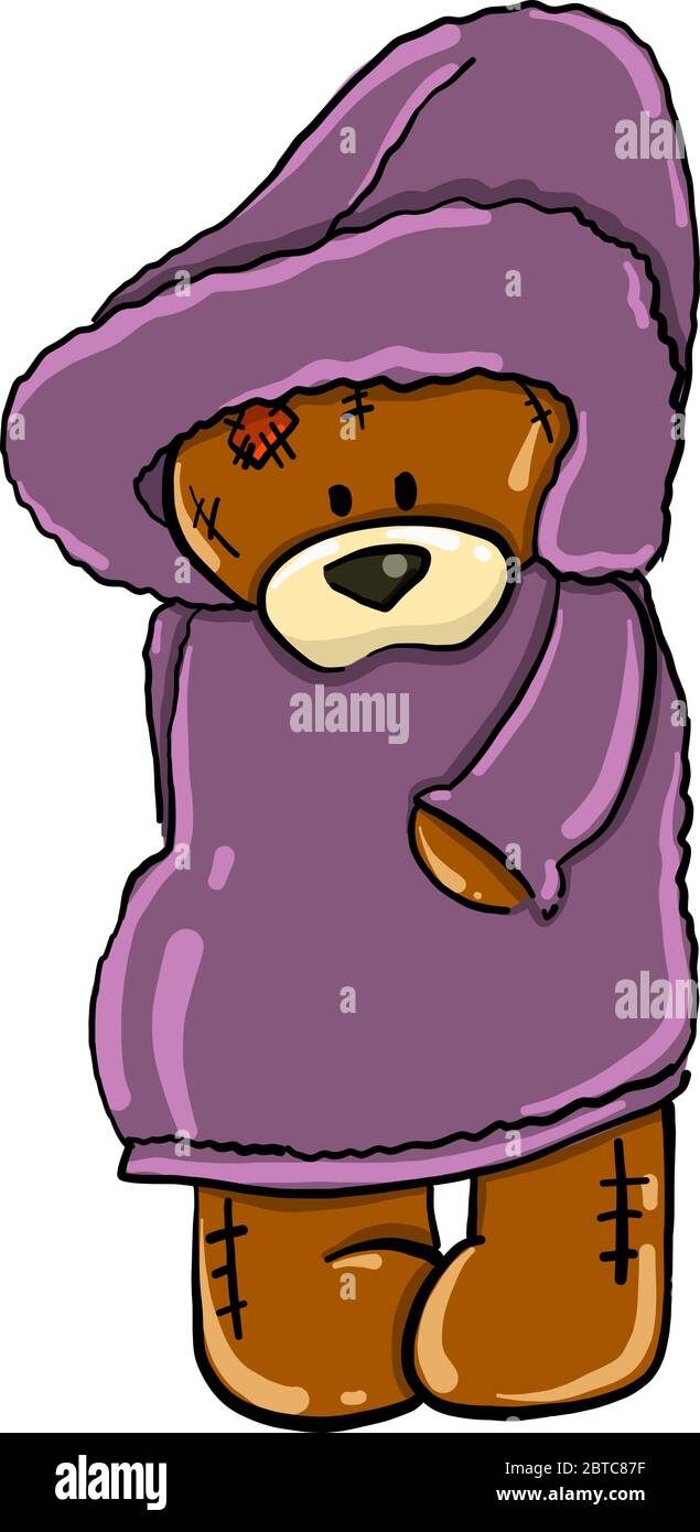 Bear in purple sweater , illustration, vector on white background Stock ...