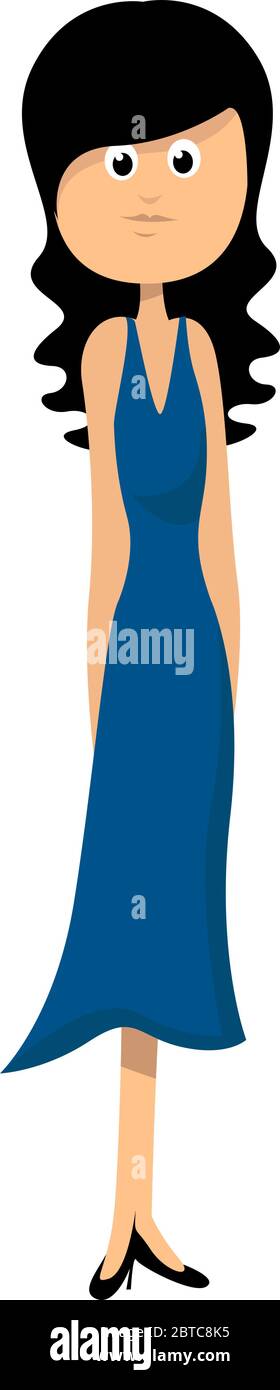 Girl in blue dress , illustration, vector on white background Stock ...