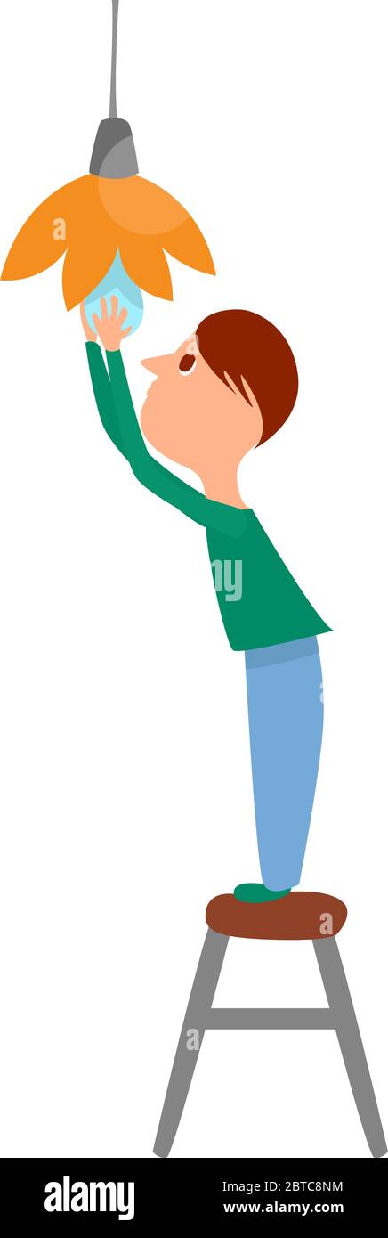 Man changing the bulb , illustration, vector on white background Stock ...