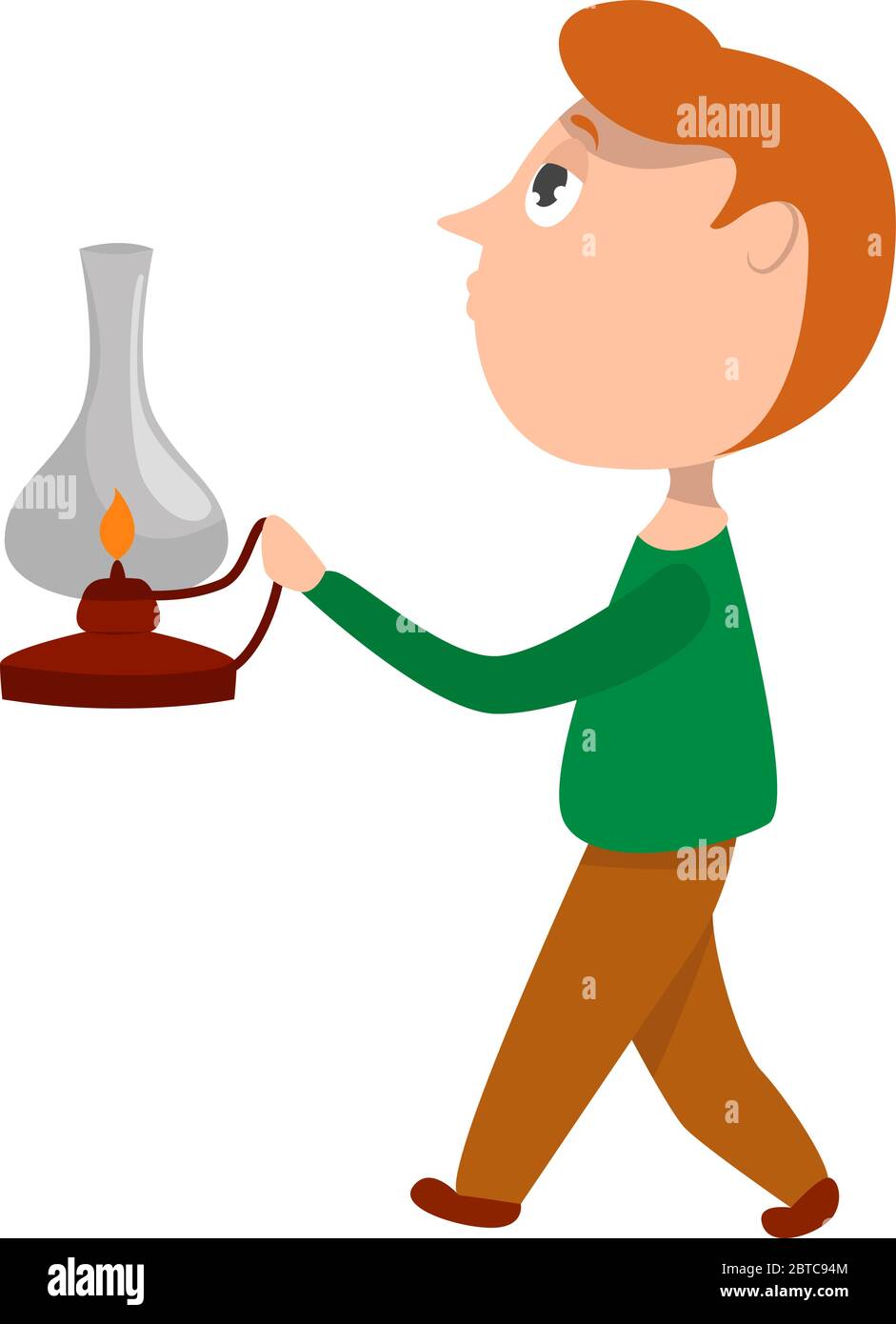 Boy with a lamp , illustration, vector on white background Stock Vector ...