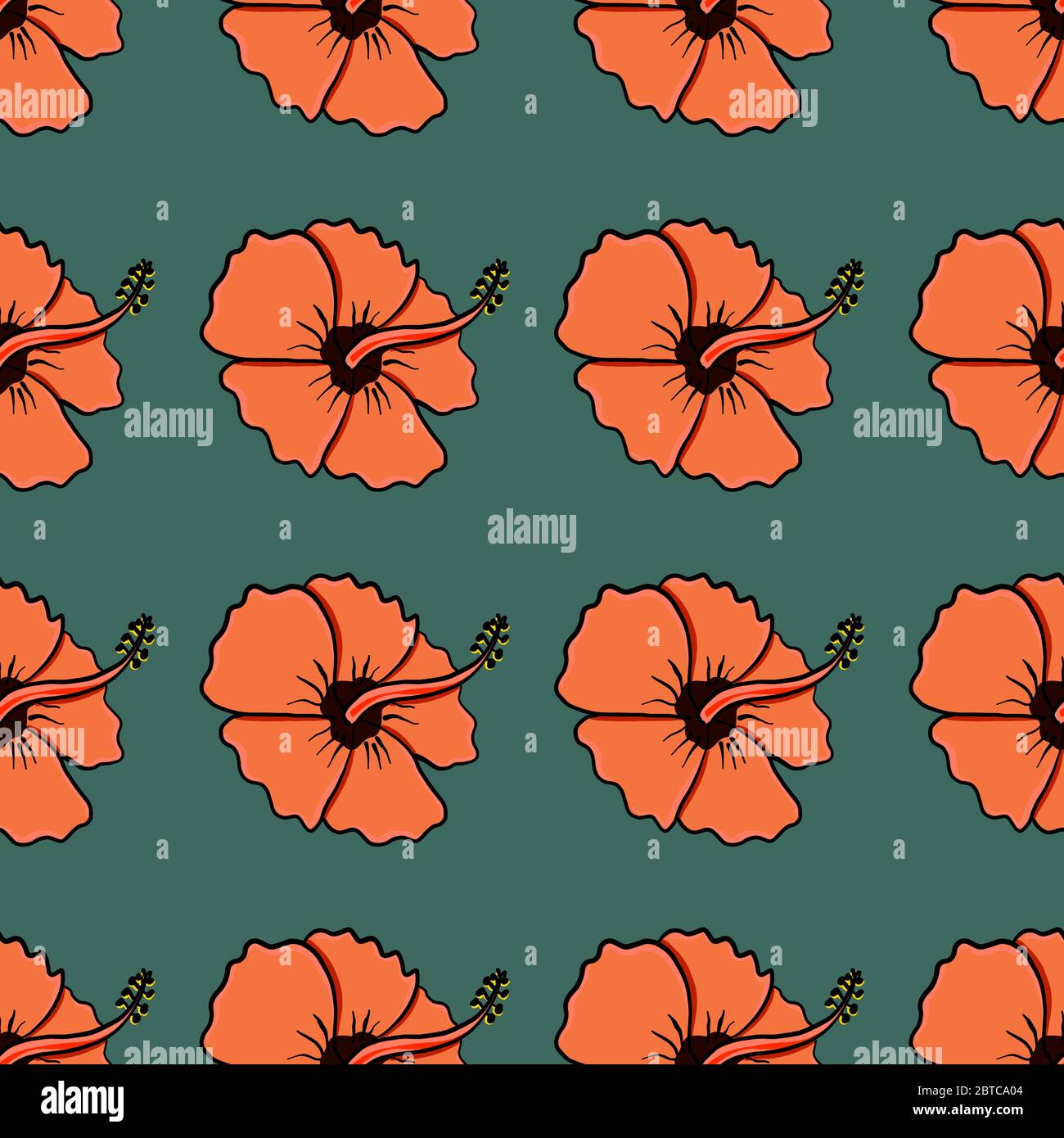 Orange hibiscus pattern , illustration, vector on white background ...