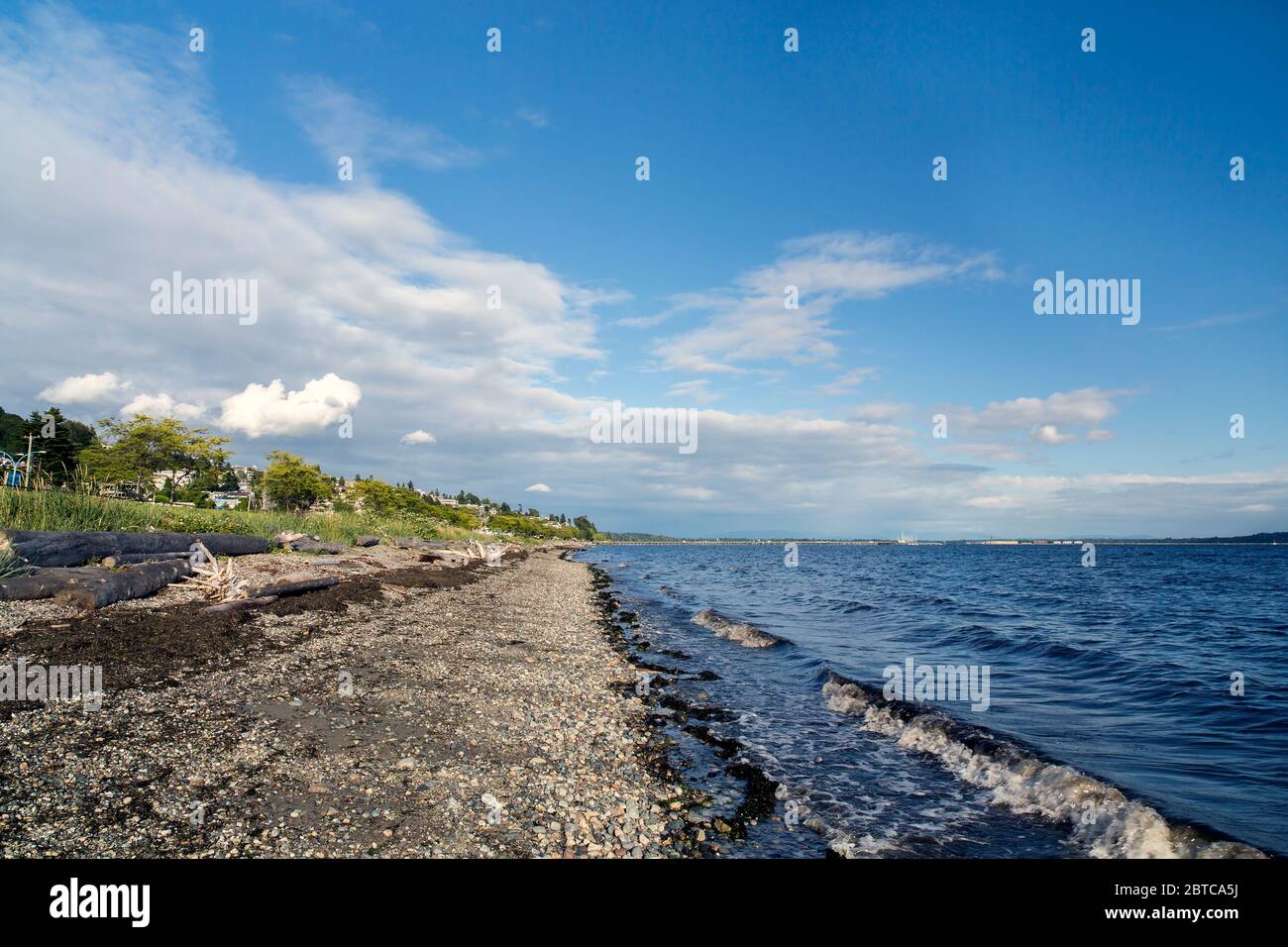 Beautiful view along the pebble beach in White Rock, Canada, facing ...
