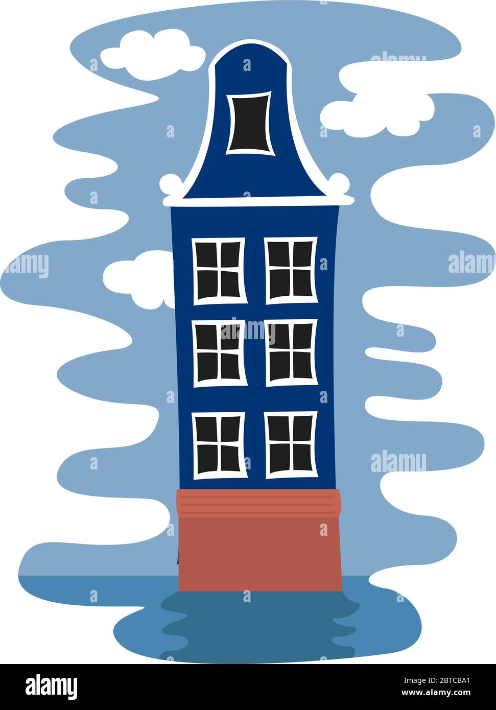 Blue tall house , illustration, vector on white background Stock Vector ...