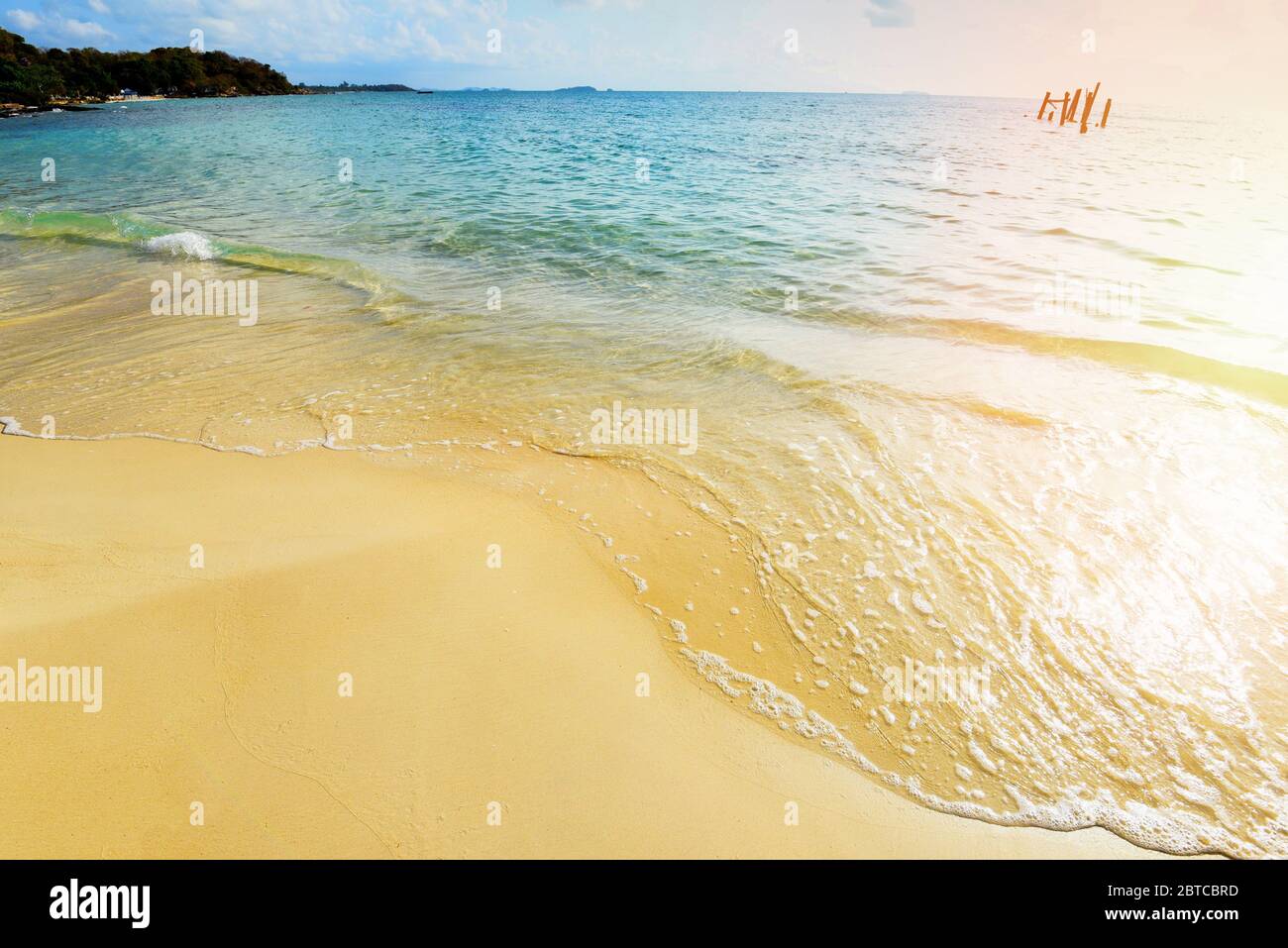 Sea waves on sand beach water and coast seascape / View of beautiful ...