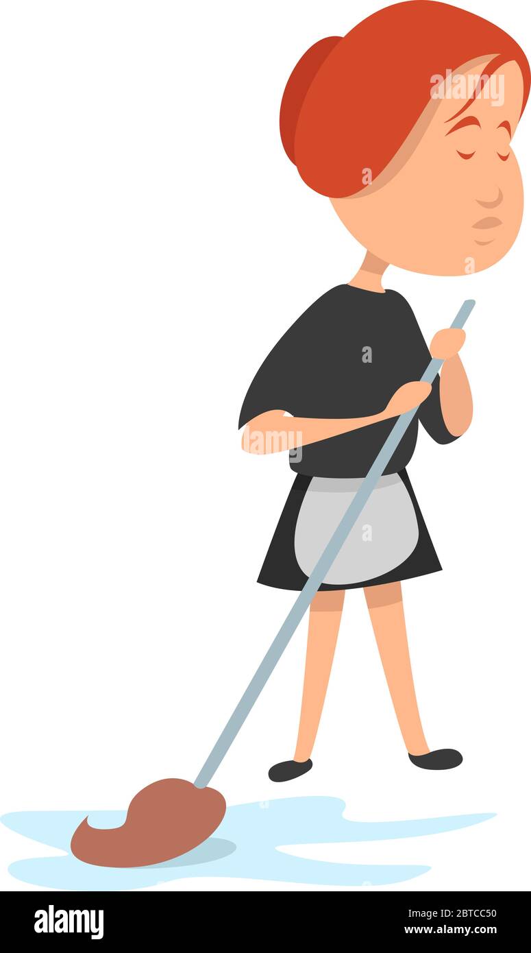 Maid cleaning floor , illustration, vector on white background Stock ...