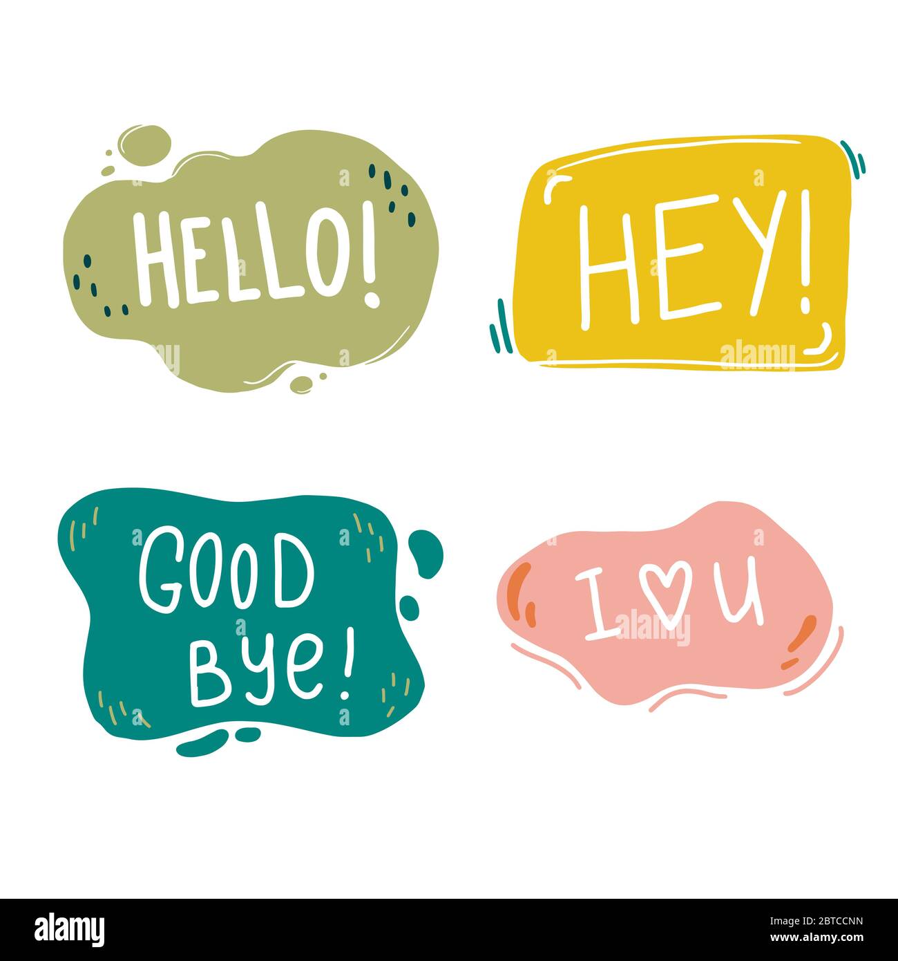 Hand drawn set of speech bubbles with dialog text. Comic doodle sketch ...