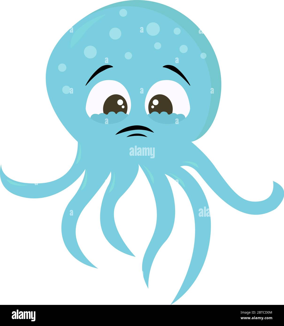 Sad blue octopus , illustration, vector on white background Stock ...
