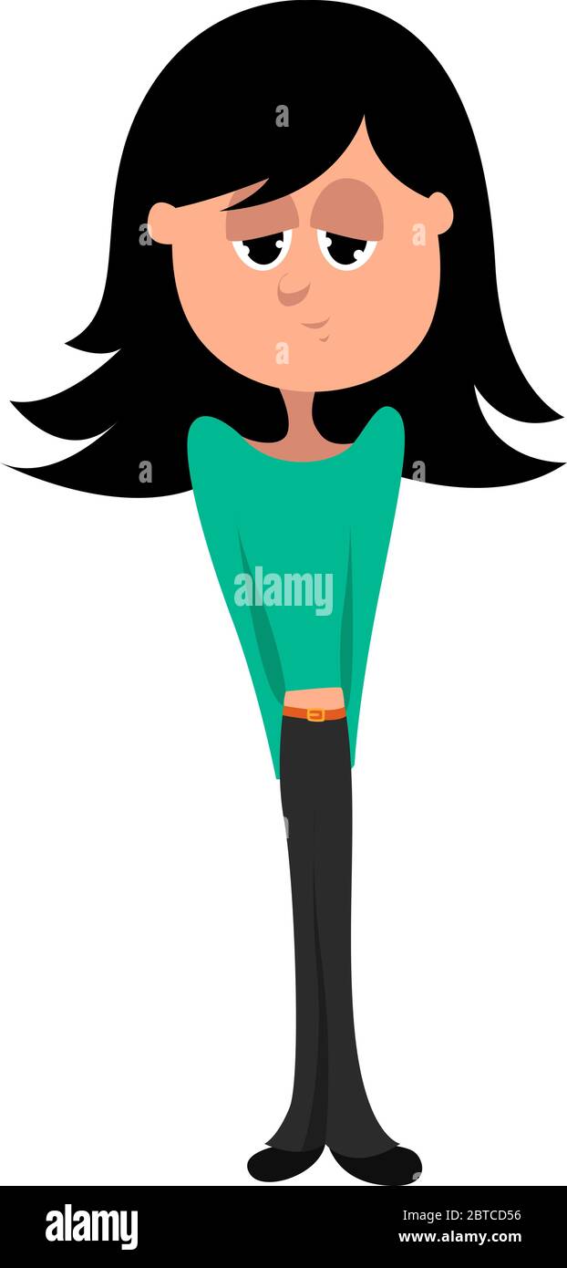Shy girl with black hair , illustration, vector on white background ...