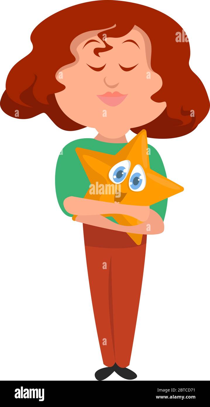 Woman hugging star , illustration, vector on white background Stock ...