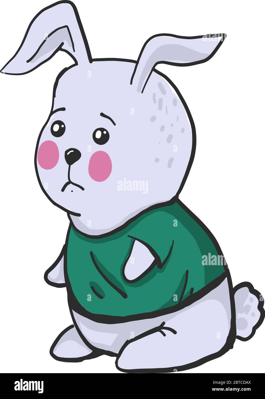 Sad bunny in green shirt , illustration, vector on white background ...