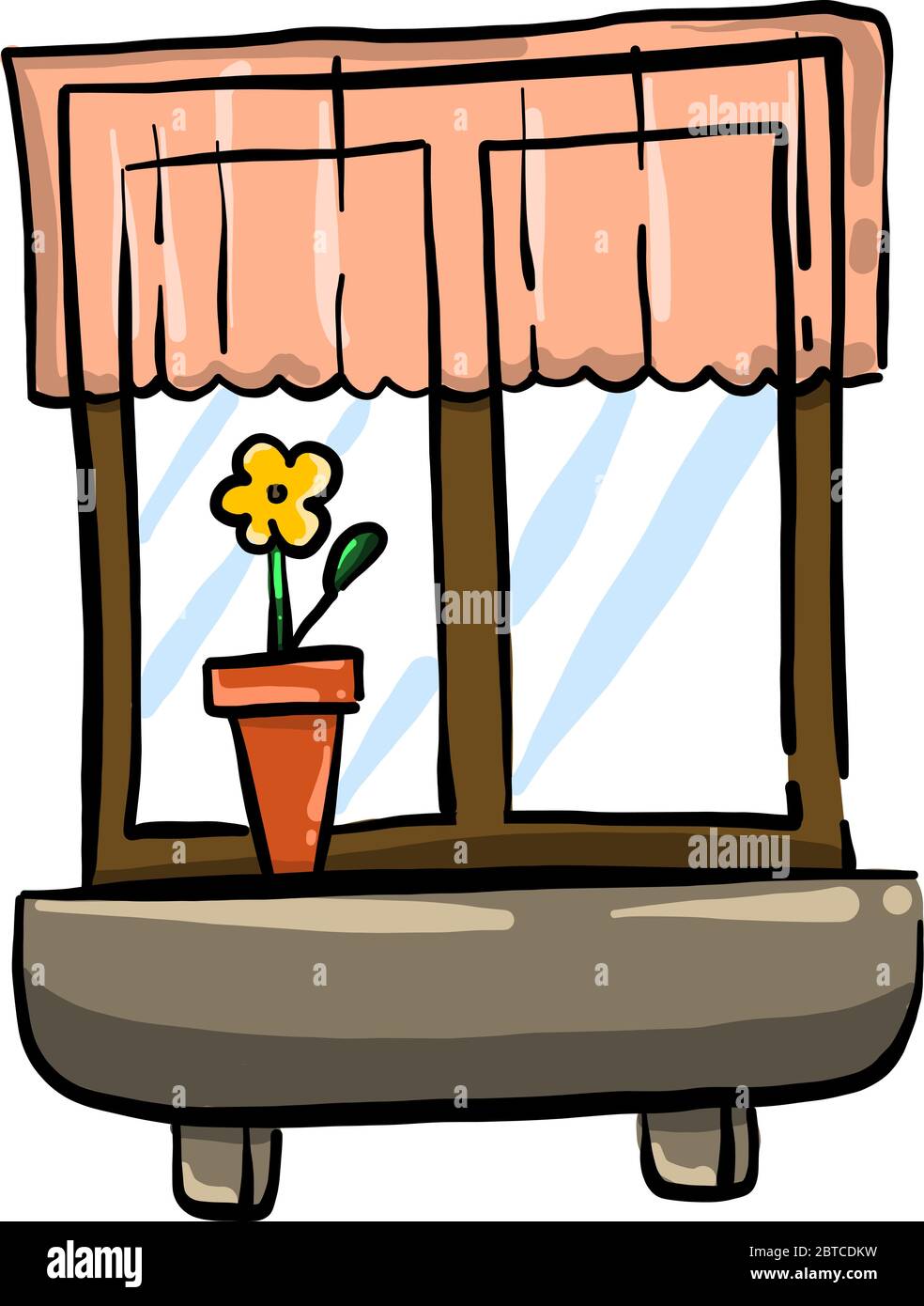 Window with flower in vase , illustration, vector on white background ...