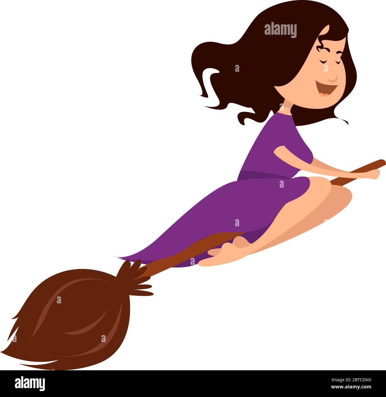 Woman flying on broom , illustration, vector on white background Stock ...