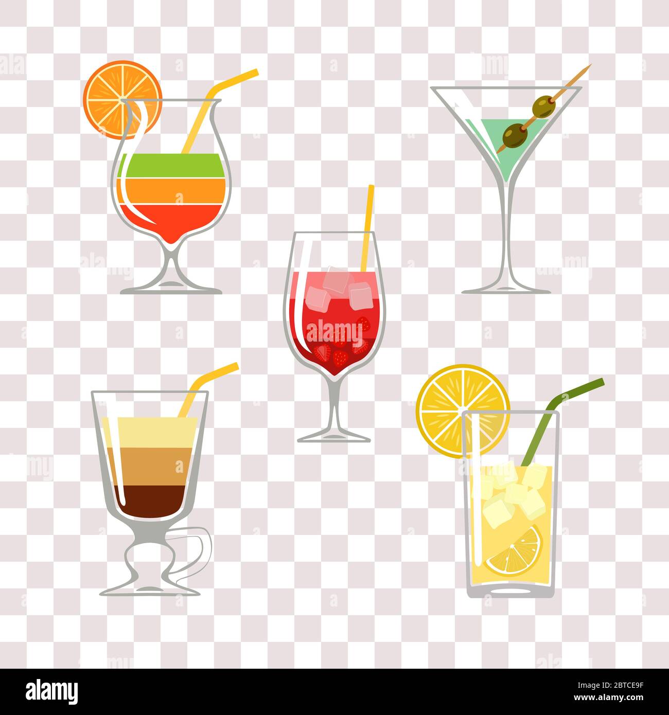 Coctail. Set of cocktails with sliced fruits. Vector illustration Stock ...
