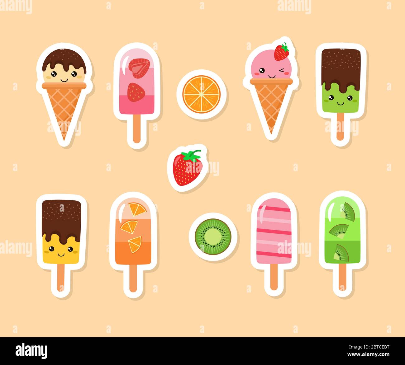 Stickers. Set of ice cream on white background. Vector illustration ...