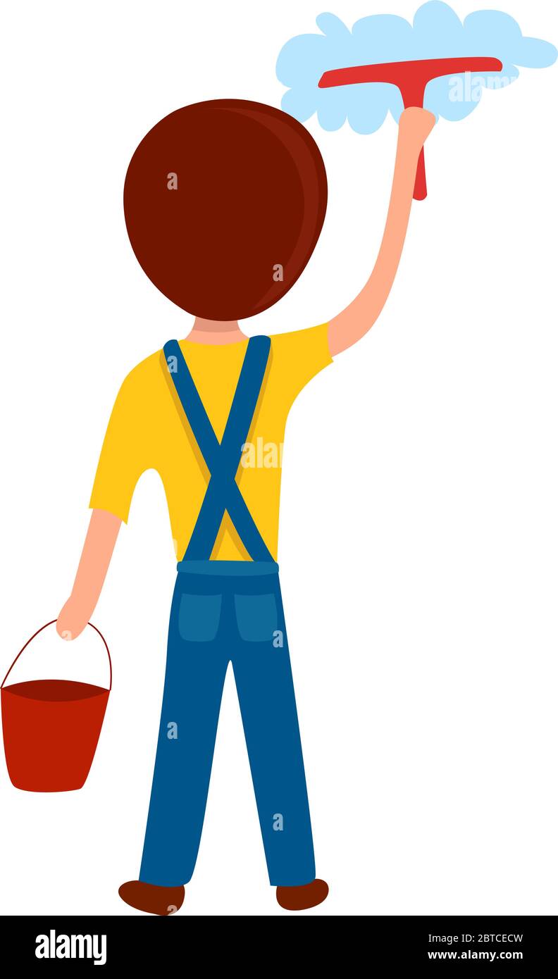 Window cleaning , illustration, vector on white background Stock Vector ...
