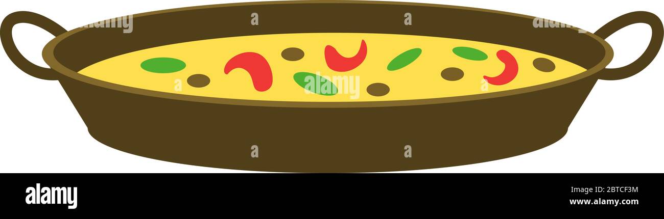 Pan with food, illustration, vector on white background Stock Vector ...