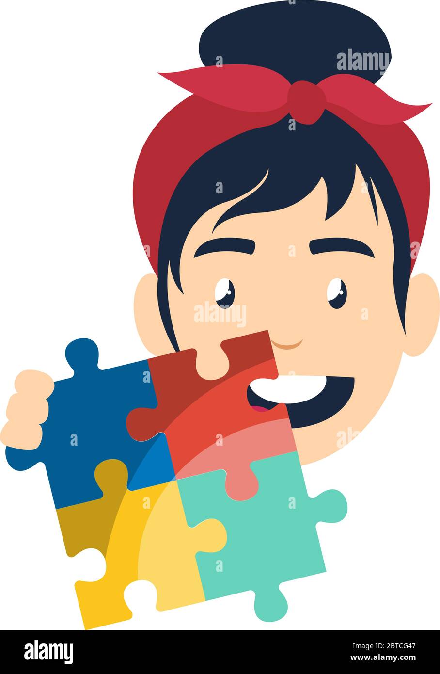Girl with puzzle, illustration, vector on white background Stock Vector ...