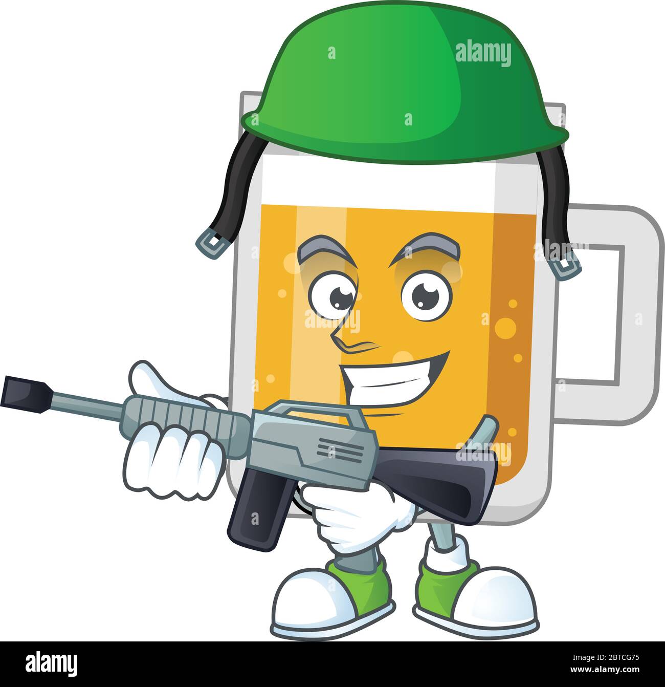 A mascot design picture of glass of beer as a dedicated Army using ...