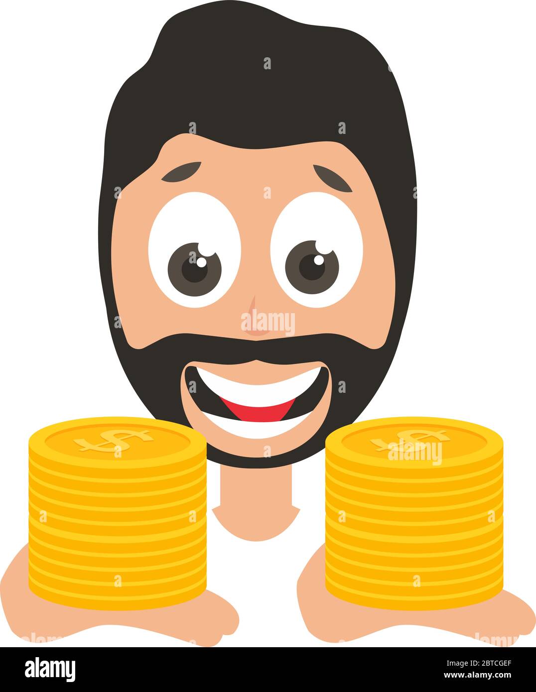 Man holding coins, illustration, vector on white background Stock ...