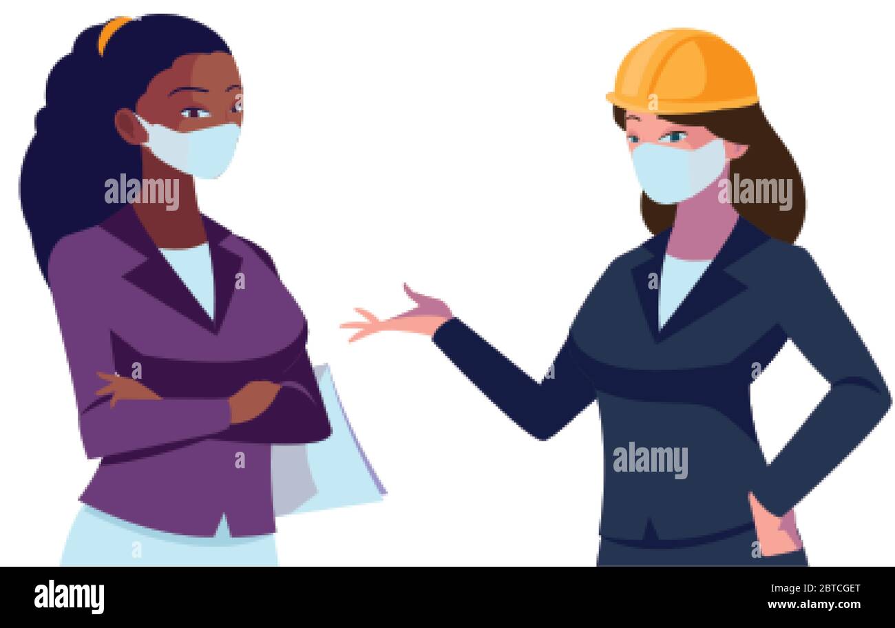 industrial women workers with face masks vector illustration design ...