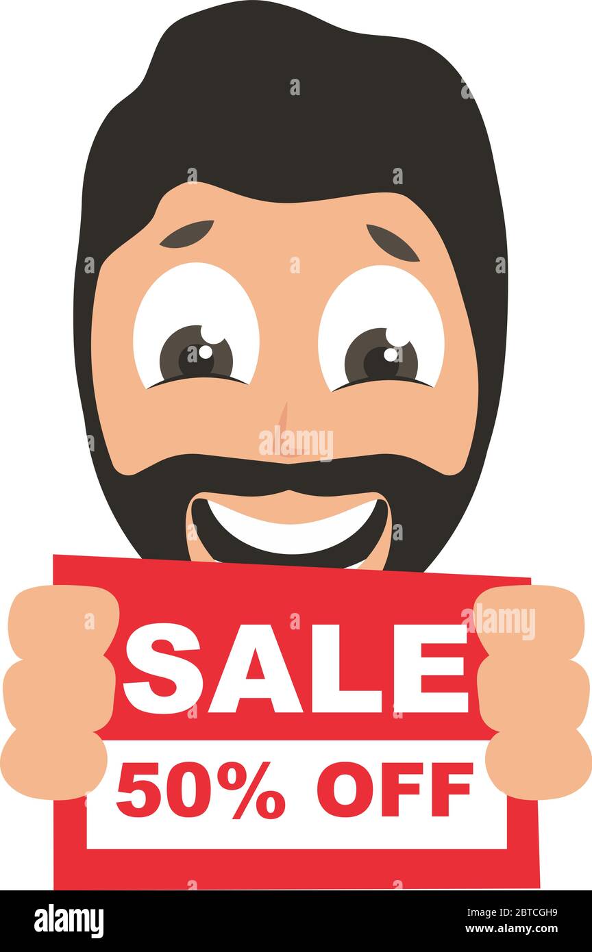 Man with sale sign, illustration, vector on white background Stock ...