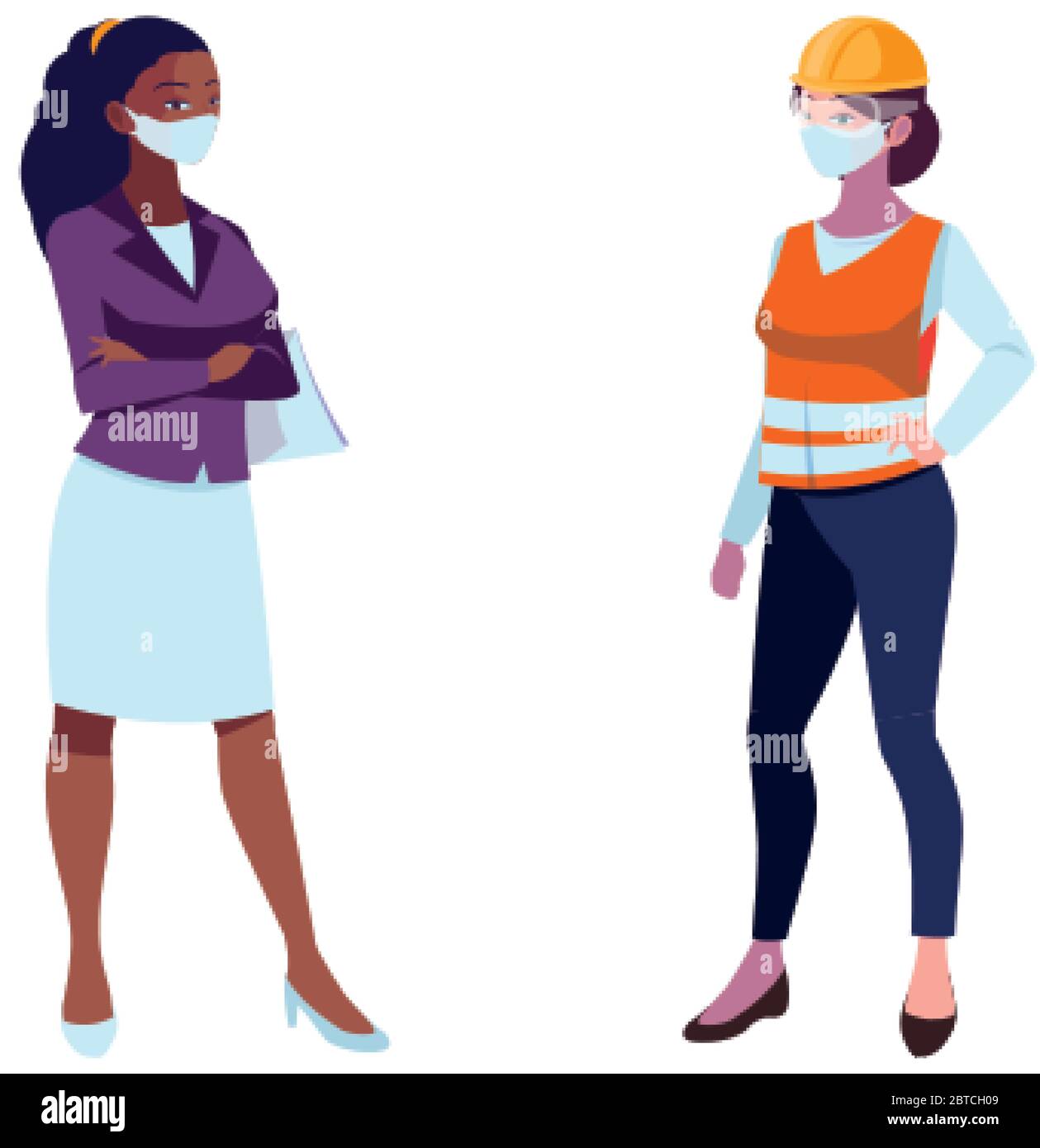 industrial women workers with face masks vector illustration design ...