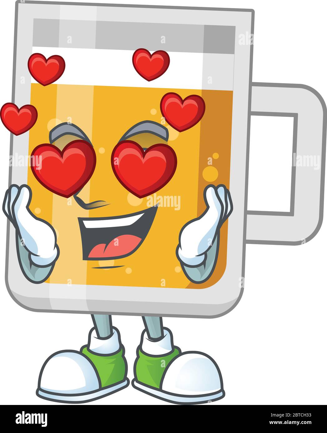 An adorable glass of beer cartoon mascot style with a falling in love ...