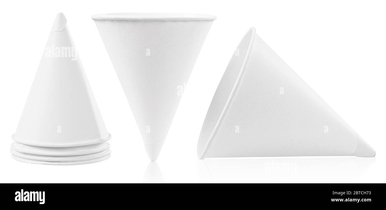 Disposable paper cone water cups isolated on white background, Save ...
