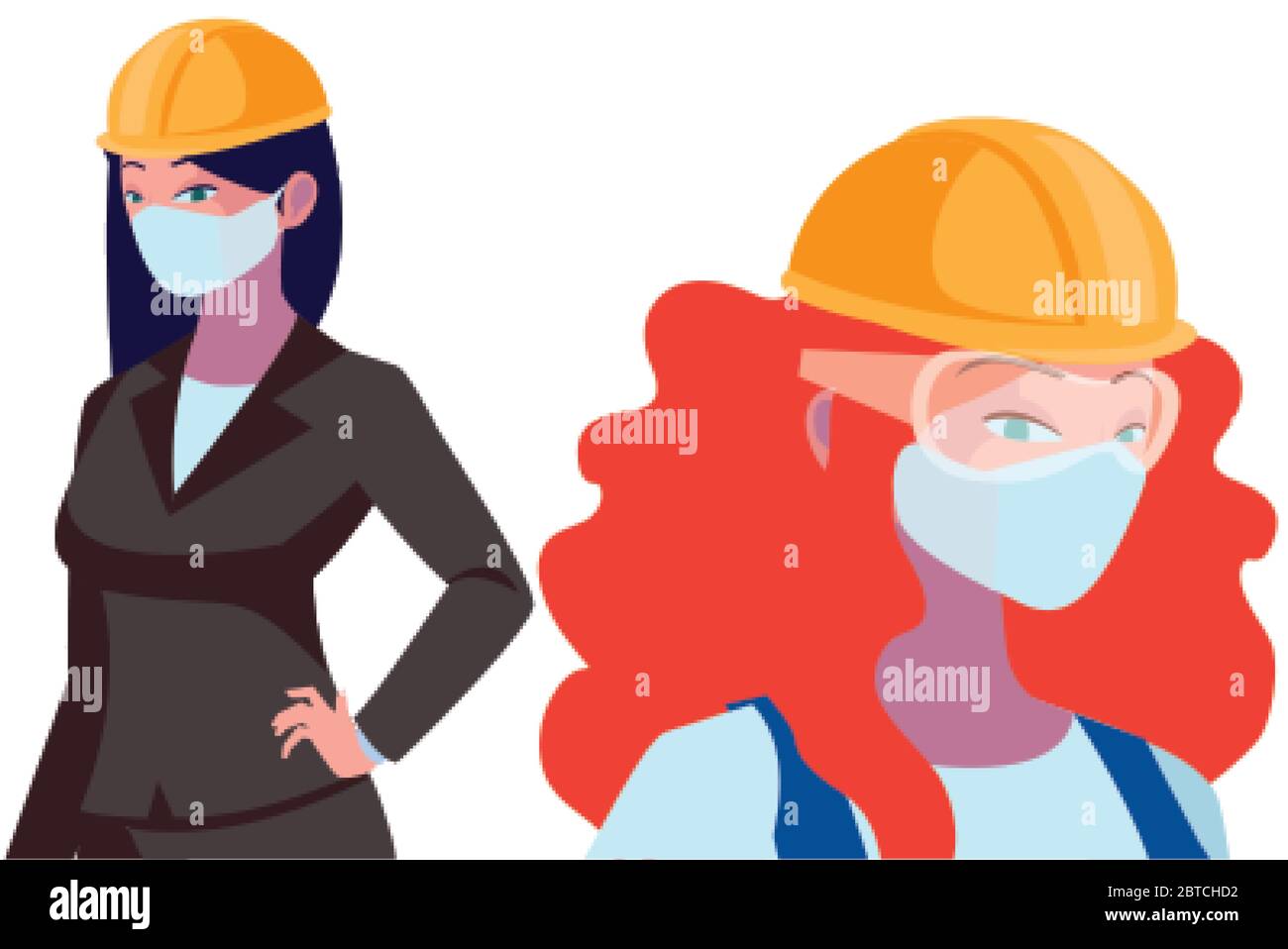 industrial women workers with face masks vector illustration design ...