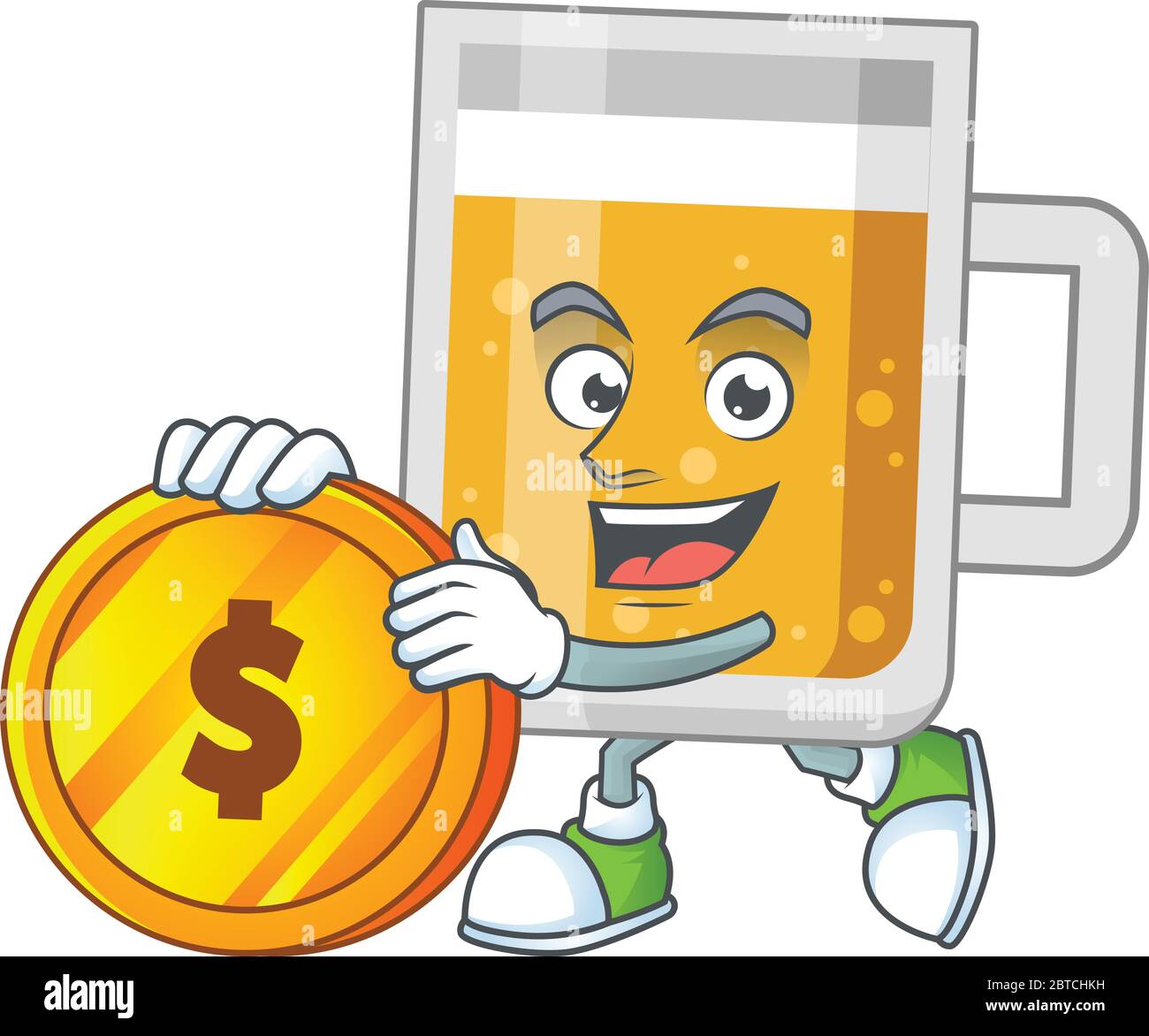 cartoon picture of glass of beer rich character with a big gold coin ...