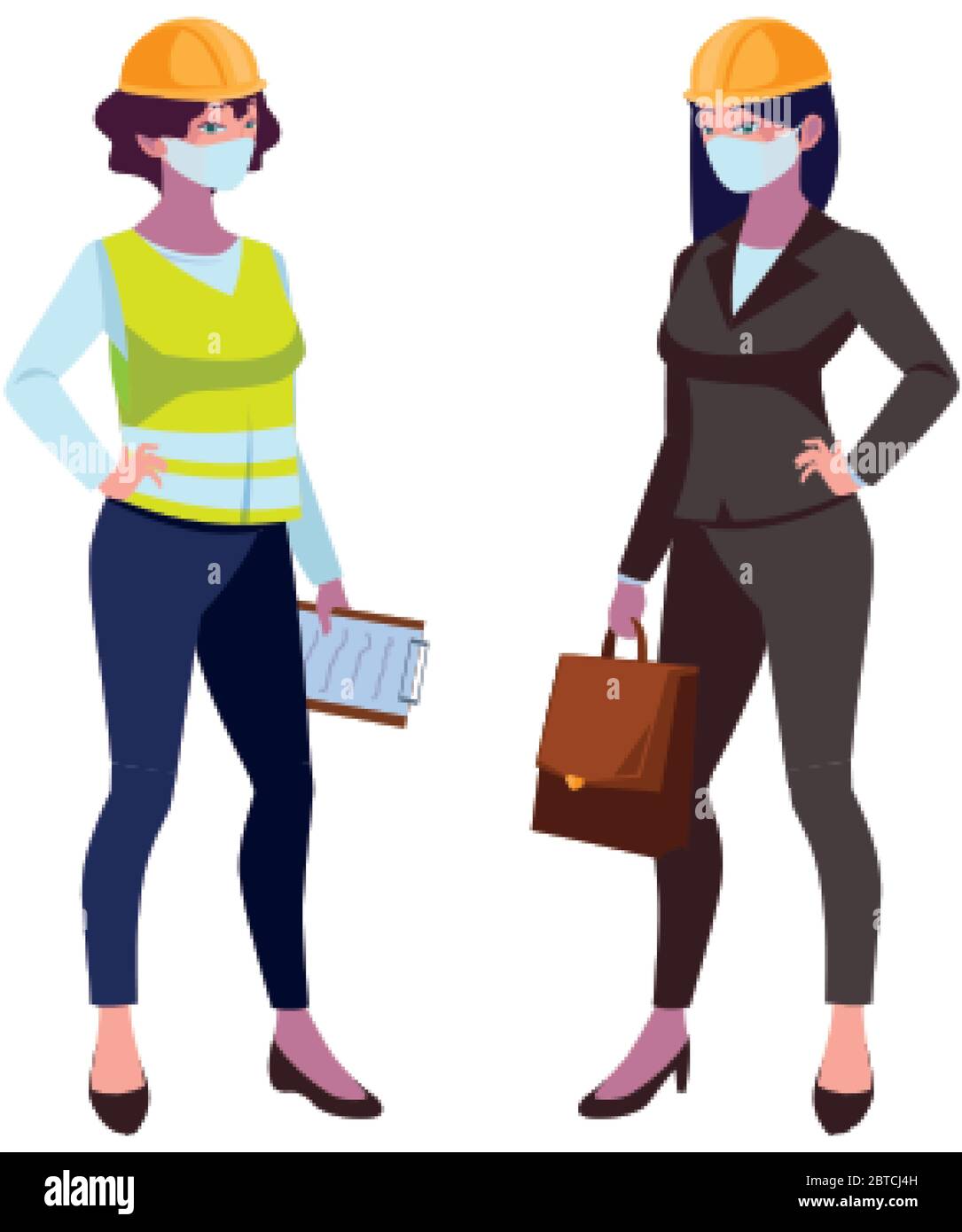 industrial women workers with face masks vector illustration design ...