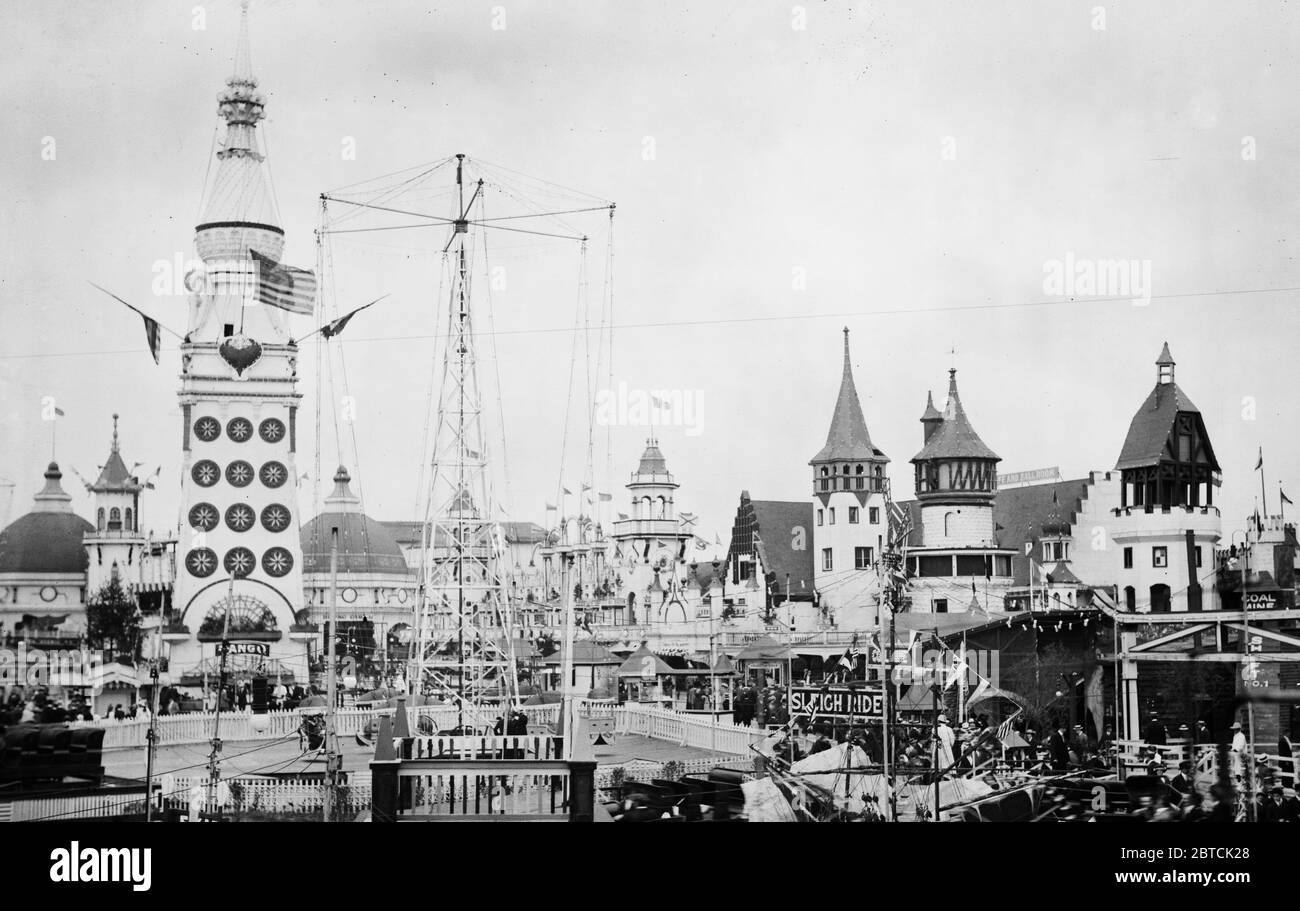 Amusement Rides at Luna Park, Coney Island ca. 1910-1915 Stock Photo ...
