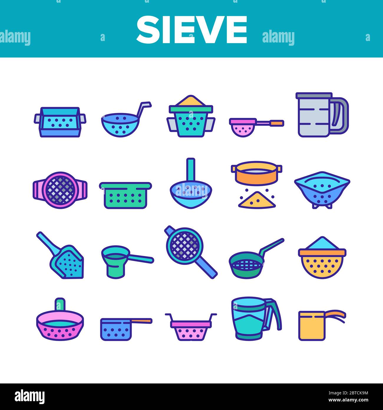 Sieve Kitchen Utensil Collection Icons Set Vector Stock Vector Image ...