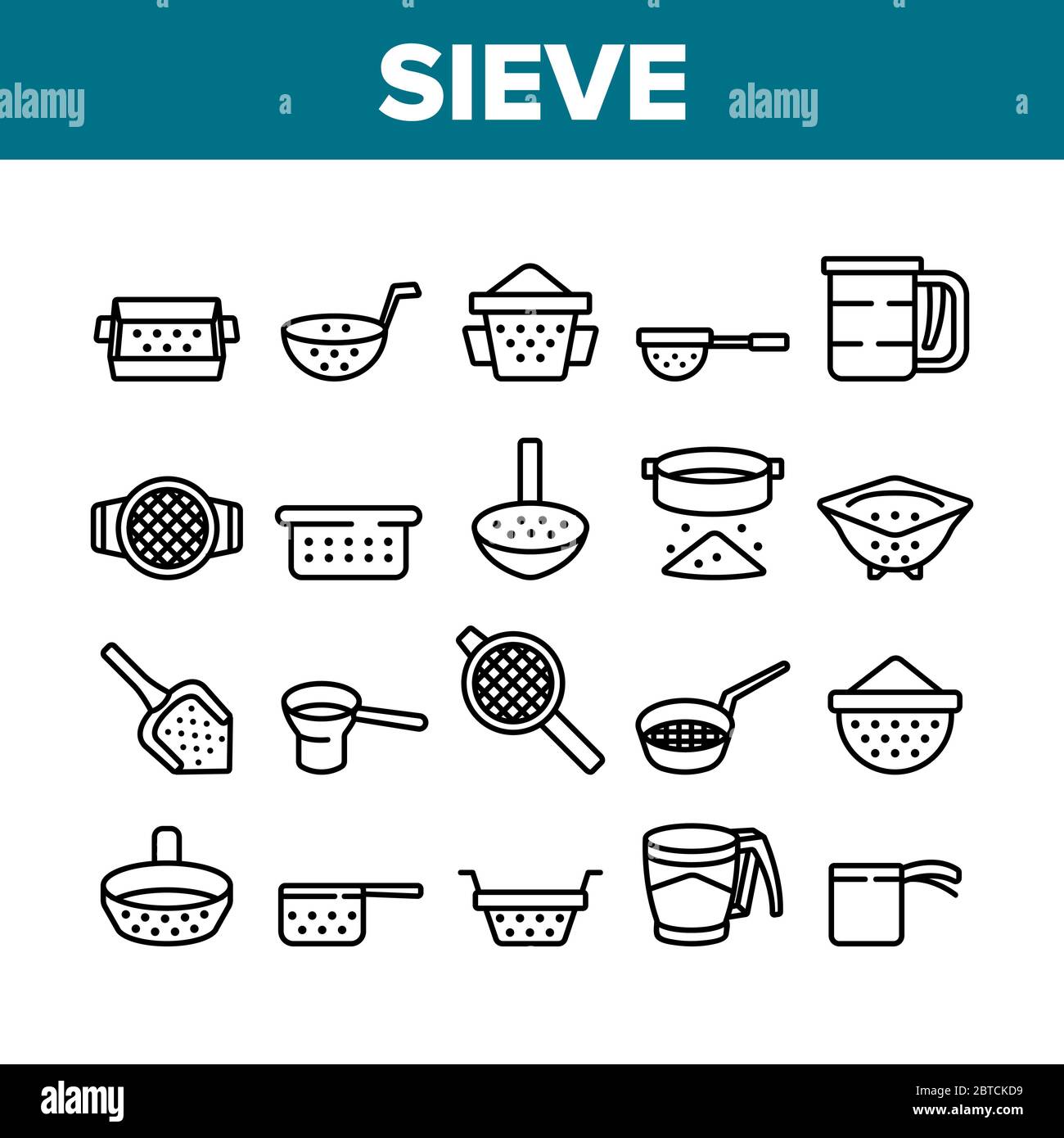 Sieve Kitchen Utensil Collection Icons Set Vector Stock Vector Image ...