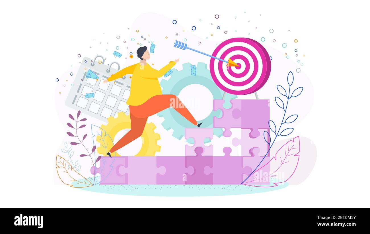 Man runs up the puzzle ladder of success to the goal. T Stock Vector ...