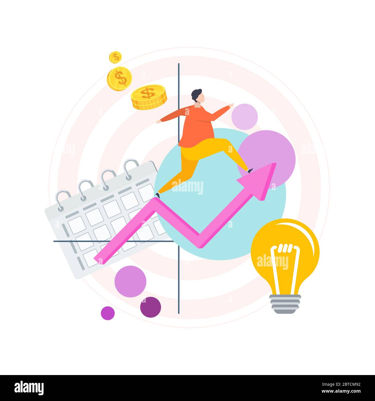 Man runs up the ascending arrow of success to the goal Stock Vector ...