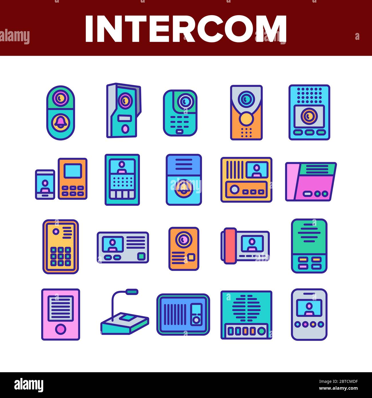 Intercom Communication Collection Icons Set Vector Stock Vector Image ...