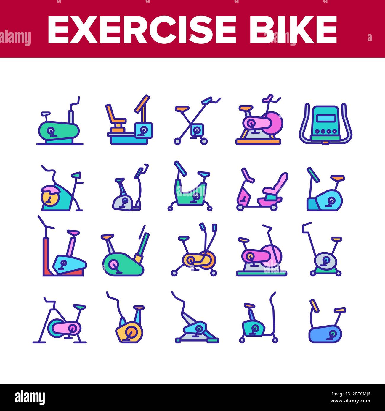 Exercise Bike Sport Collection Icons Set Vector Stock Vector Image ...