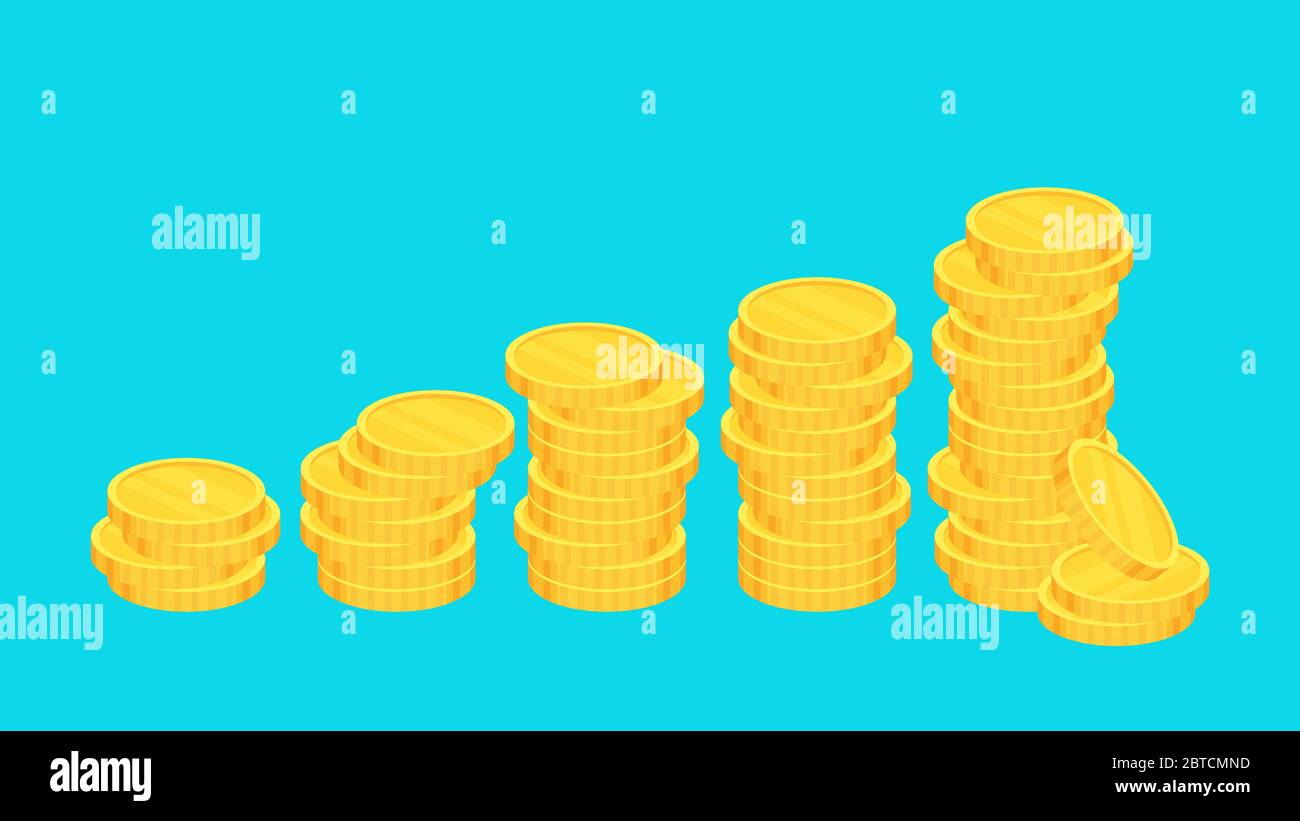 Coins. Heap of gold dollars. Flat vector cartoon illustration Stock ...
