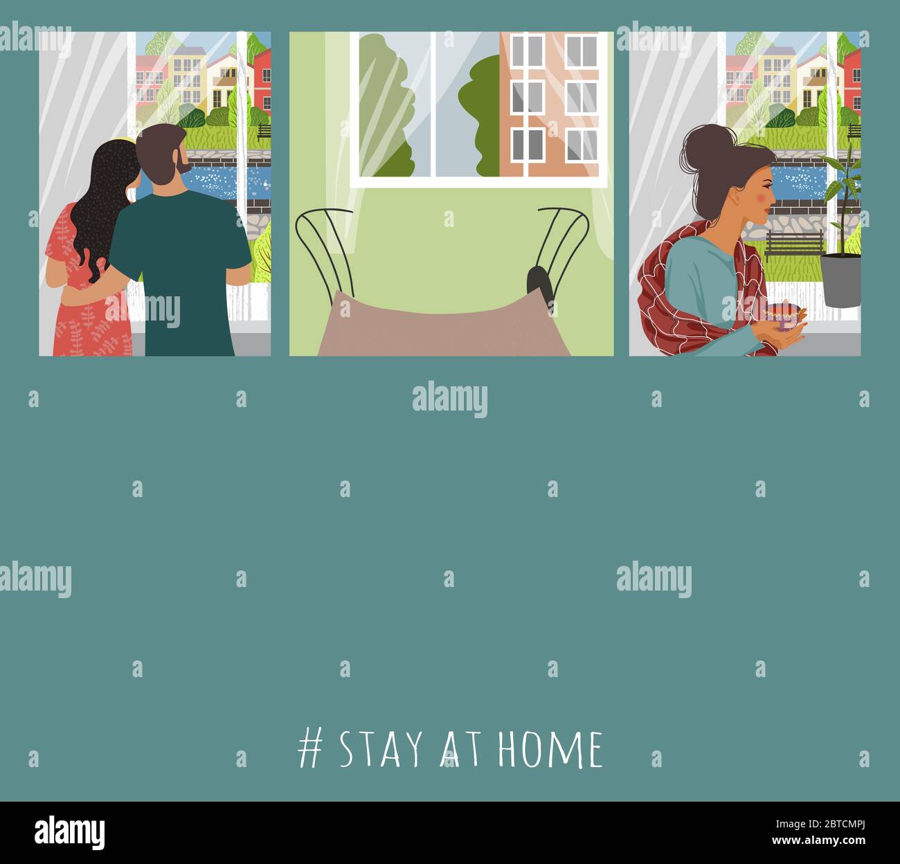 Set of vector illustration with people at home in interior. Concept for ...