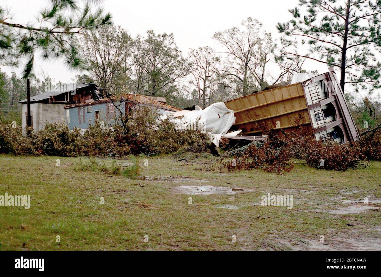 This photograph shows homes that were damaged after hurricane Hugo made ...