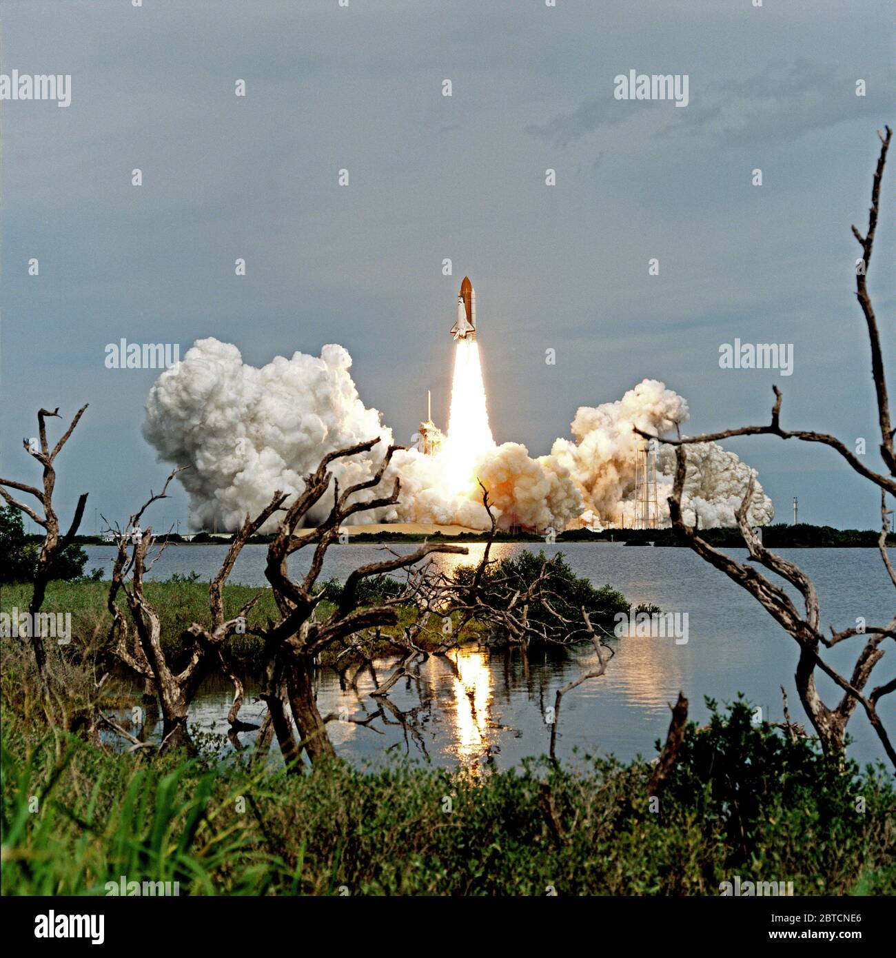 The liftoff phase of the Space Shuttle Endeavour as it begins the STS ...