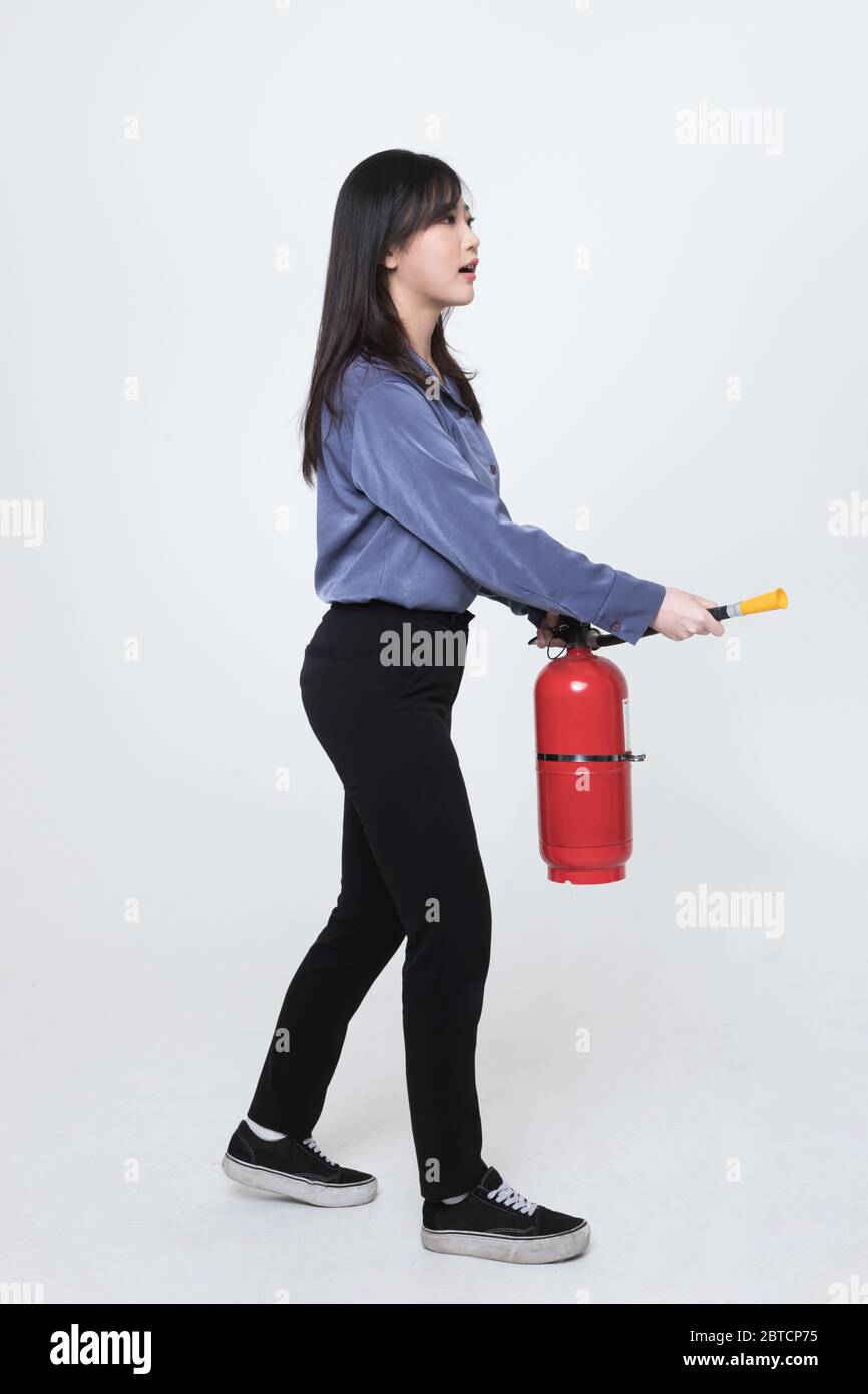 Asian male and female firefighter portrait, young smiling fireman in ...