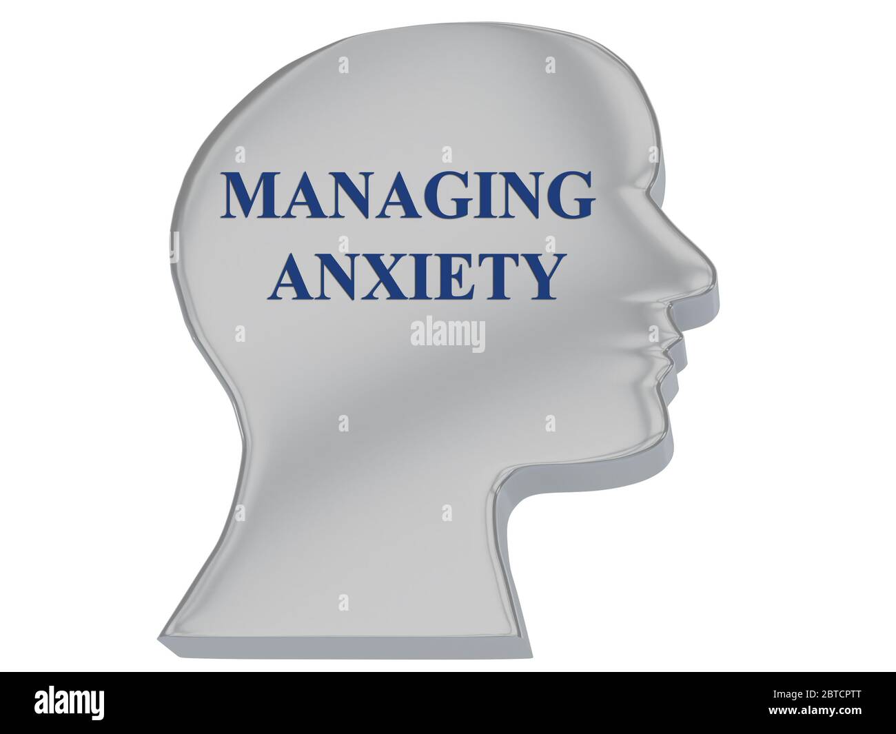 3D illustration of MANAGING ANXIETY title on head silhouette, isolated ...