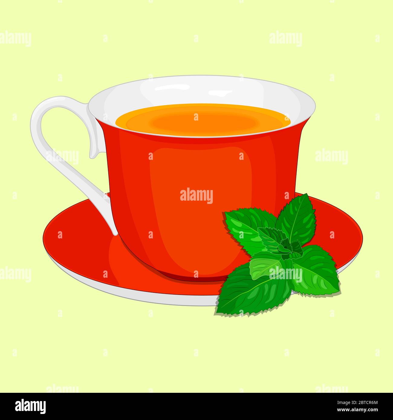 A Cup of tea with mint leaves. Mint tea. Yellow, isolated.Vector Stock ...