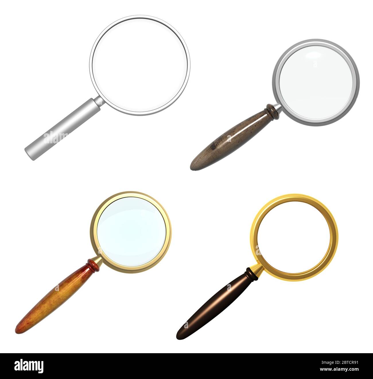 Collection of loupe. Set of magnifying glass with a handle of various ...