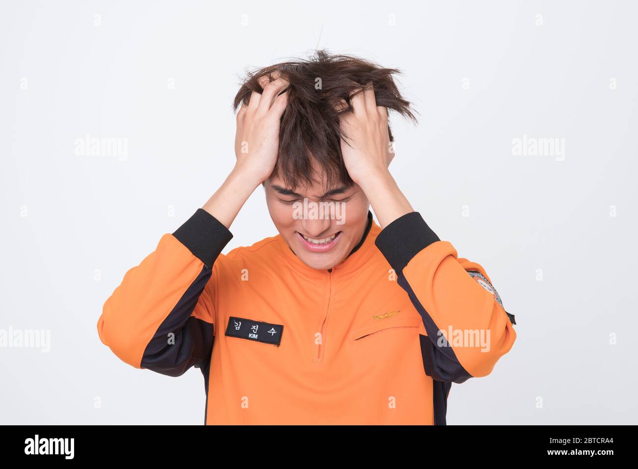Asian male and female firefighter portrait, young smiling fireman in ...
