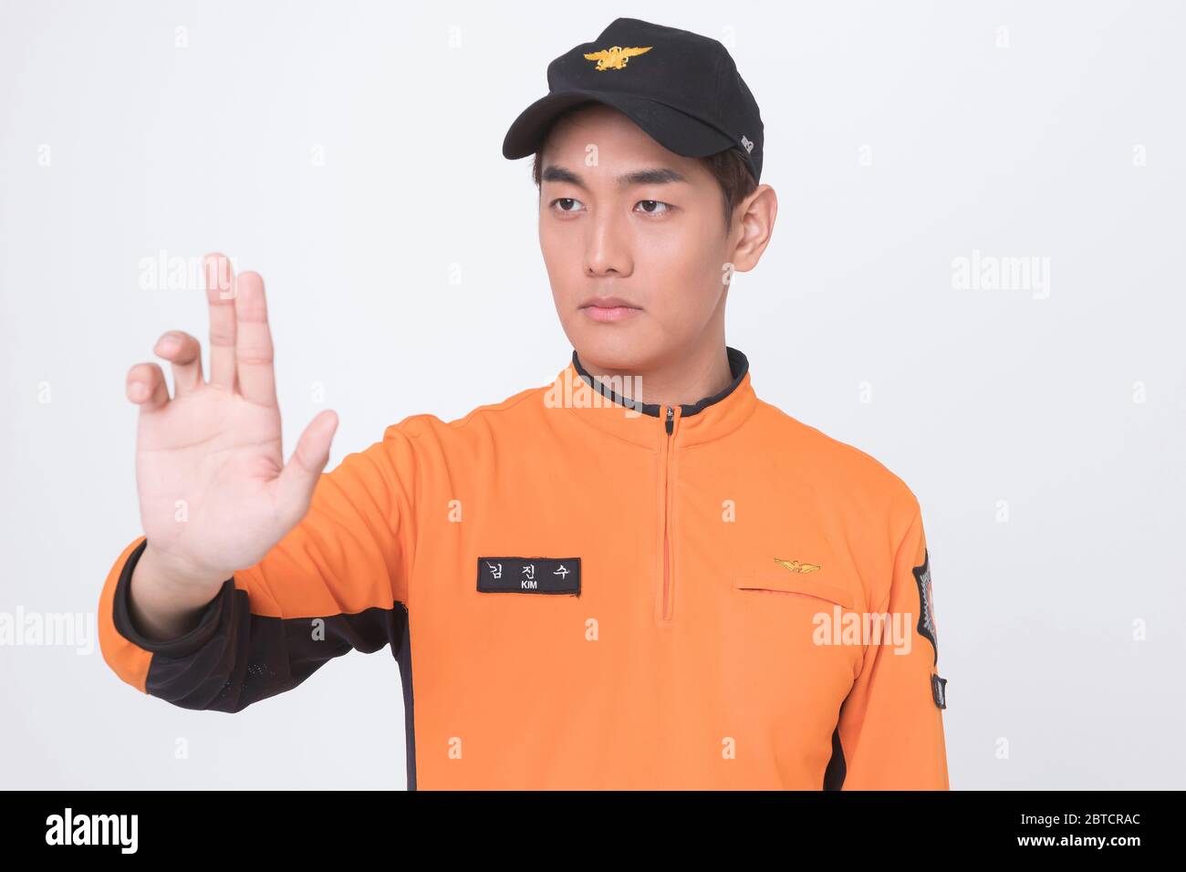 Asian male and female firefighter portrait, young smiling fireman in ...